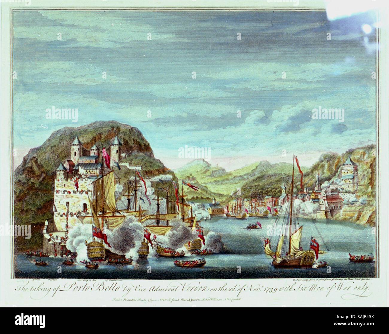 This 1745 hand-colored engraving after Peter Monamy depicts the British ...