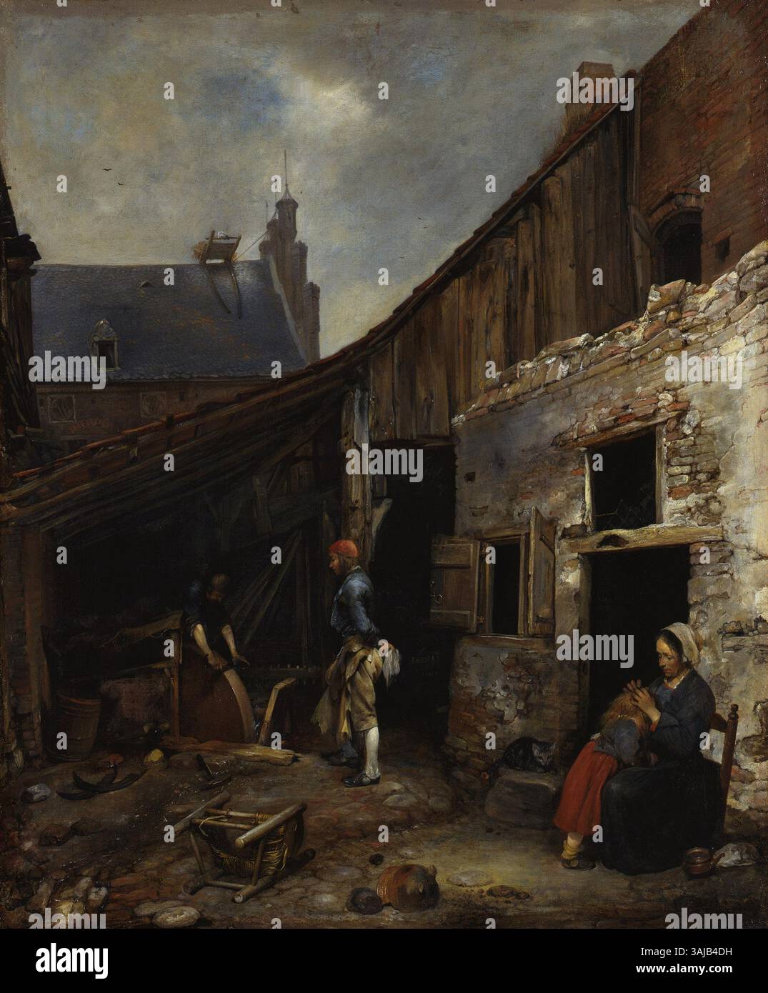 A 17th-century painting by Gerard ter Borch titled 'The Knife-Grinder's Family.' The genre ...