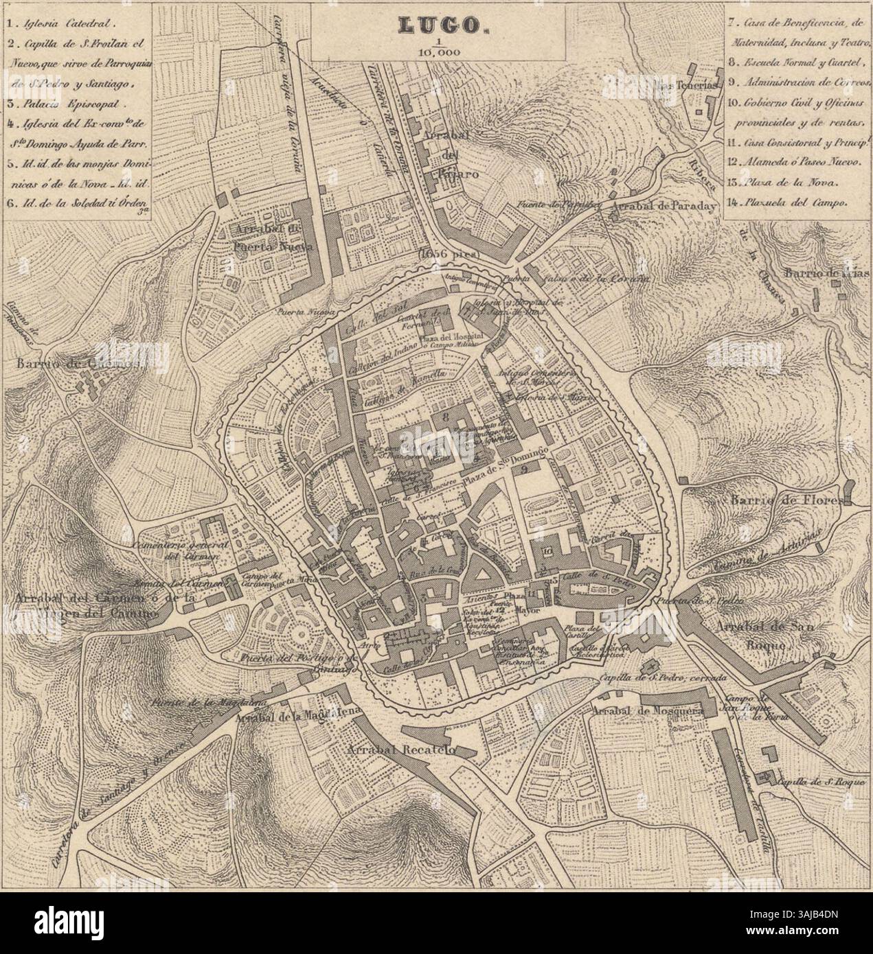 Francisco Coello's 1864 map of the city of Lugo provides a detailed ...