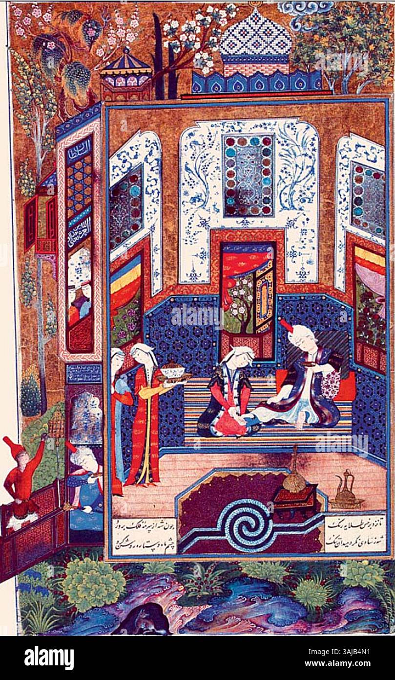 This illustration from the 'Khamsa of Nizami' depicts the legendary ...