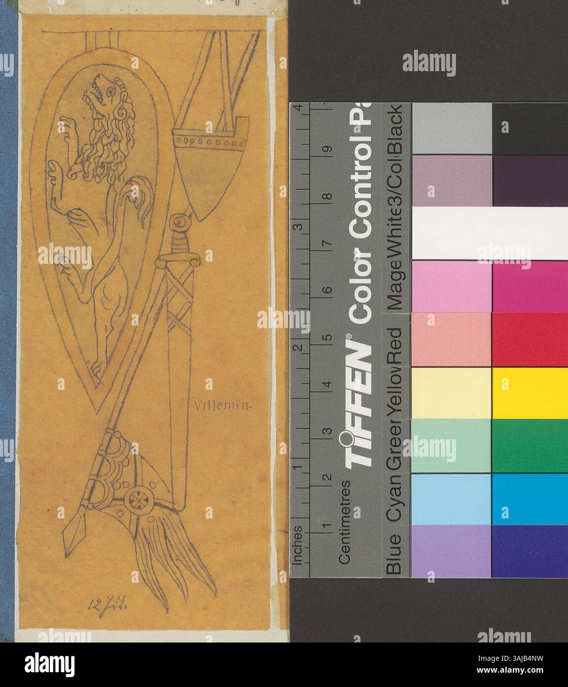 Depicts a 12th-century Norman shield, likely rendered in the late 19th ...