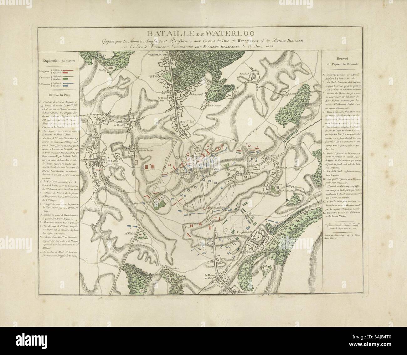 This 1815 plan of the Battle of Waterloo shows the strategic movements ...