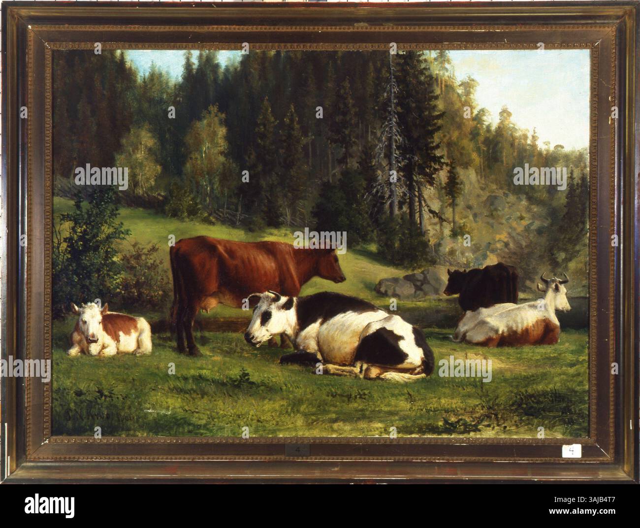 'Kyr på beite' (1860) by Peter Nicolai Arbo depicts a serene scene of ...