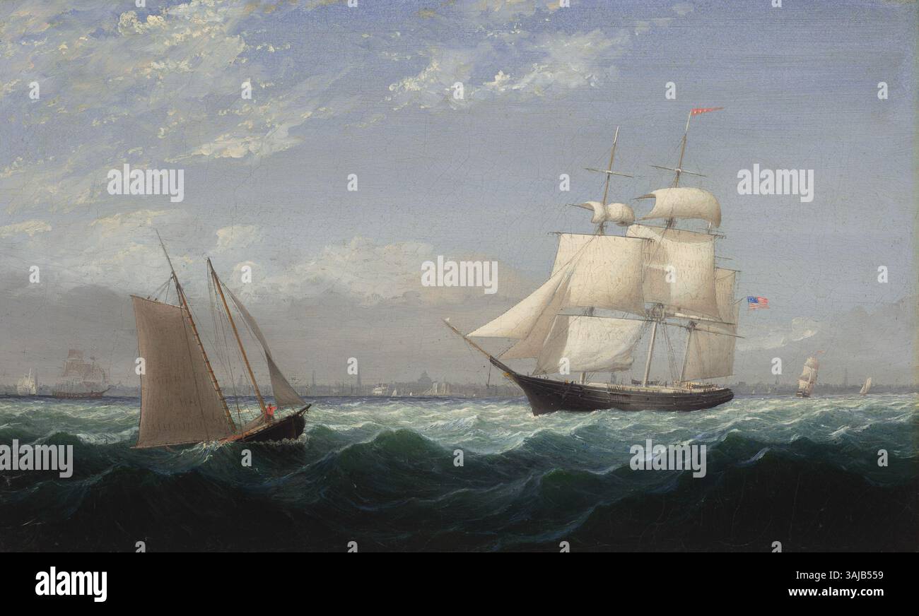 Fitz Henry Lane's oil painting depicts ships in Boston Harbor, created ...