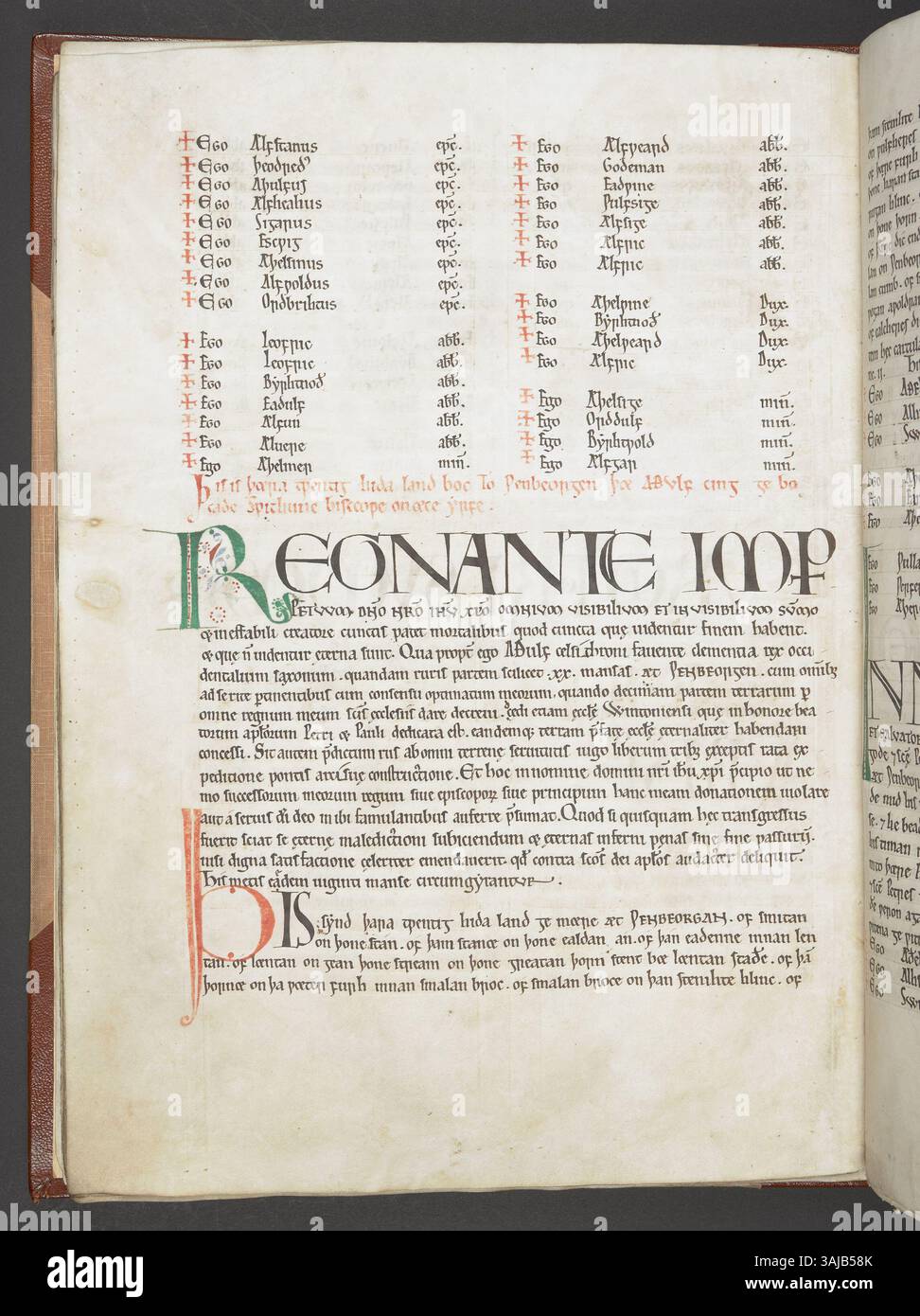 A page from the Codex Wintoniensis (St Swithun Cartulary), illuminated ...