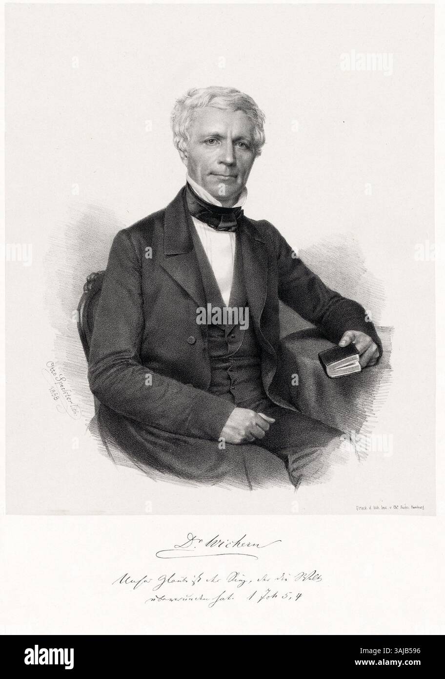 A lithograph portrait of Johann Heinrich Wichern, created in 1858 by ...