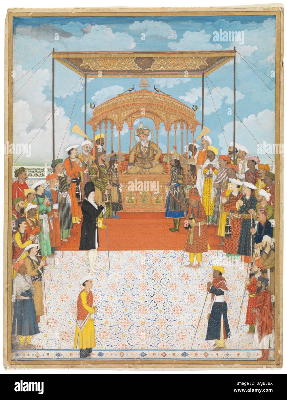 Painting of Mughal Emperor Akbar II in darbar with British Resident ...