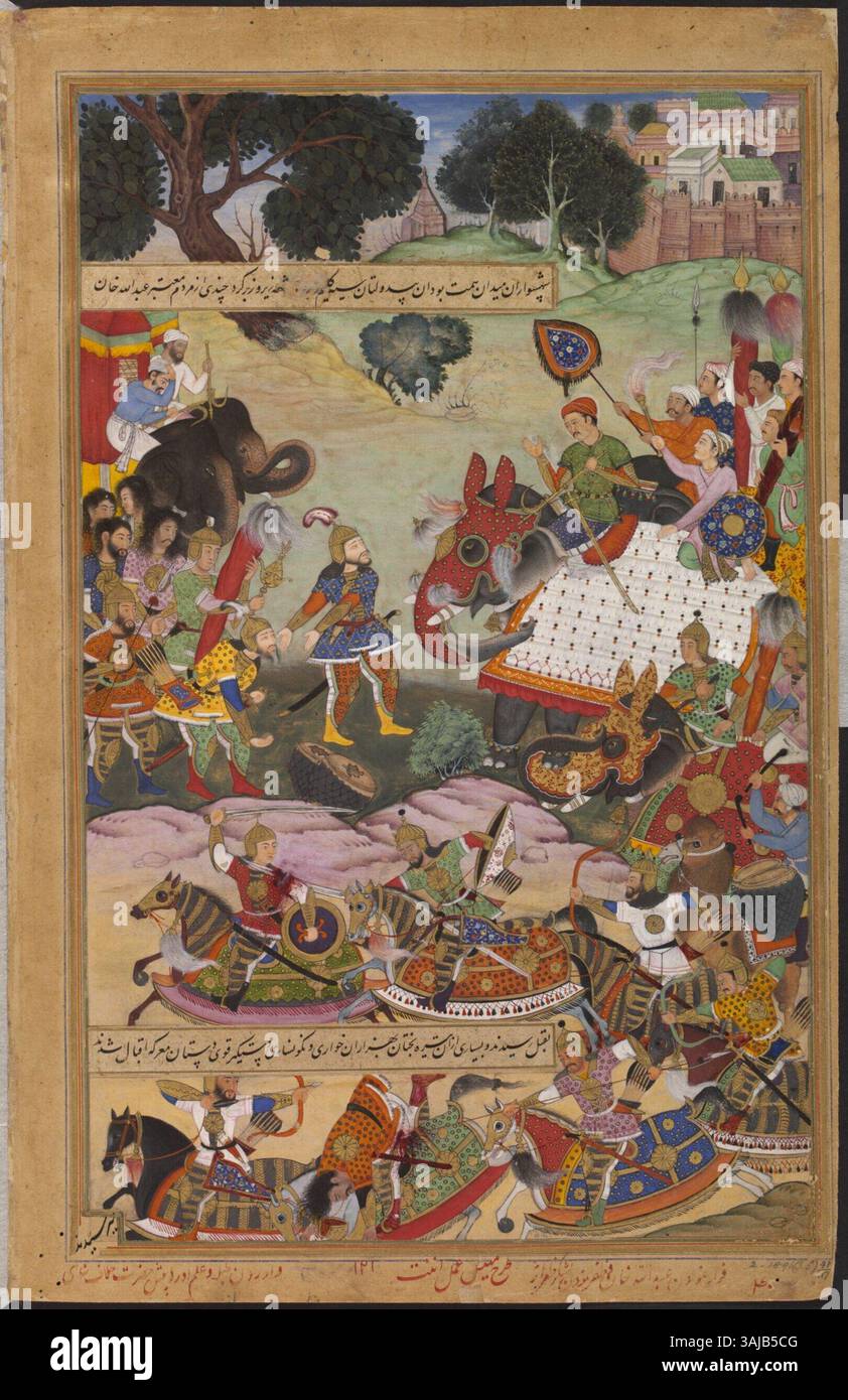 This 1590 painting depicts Mughal emperor Akbar receiving the drums and ...