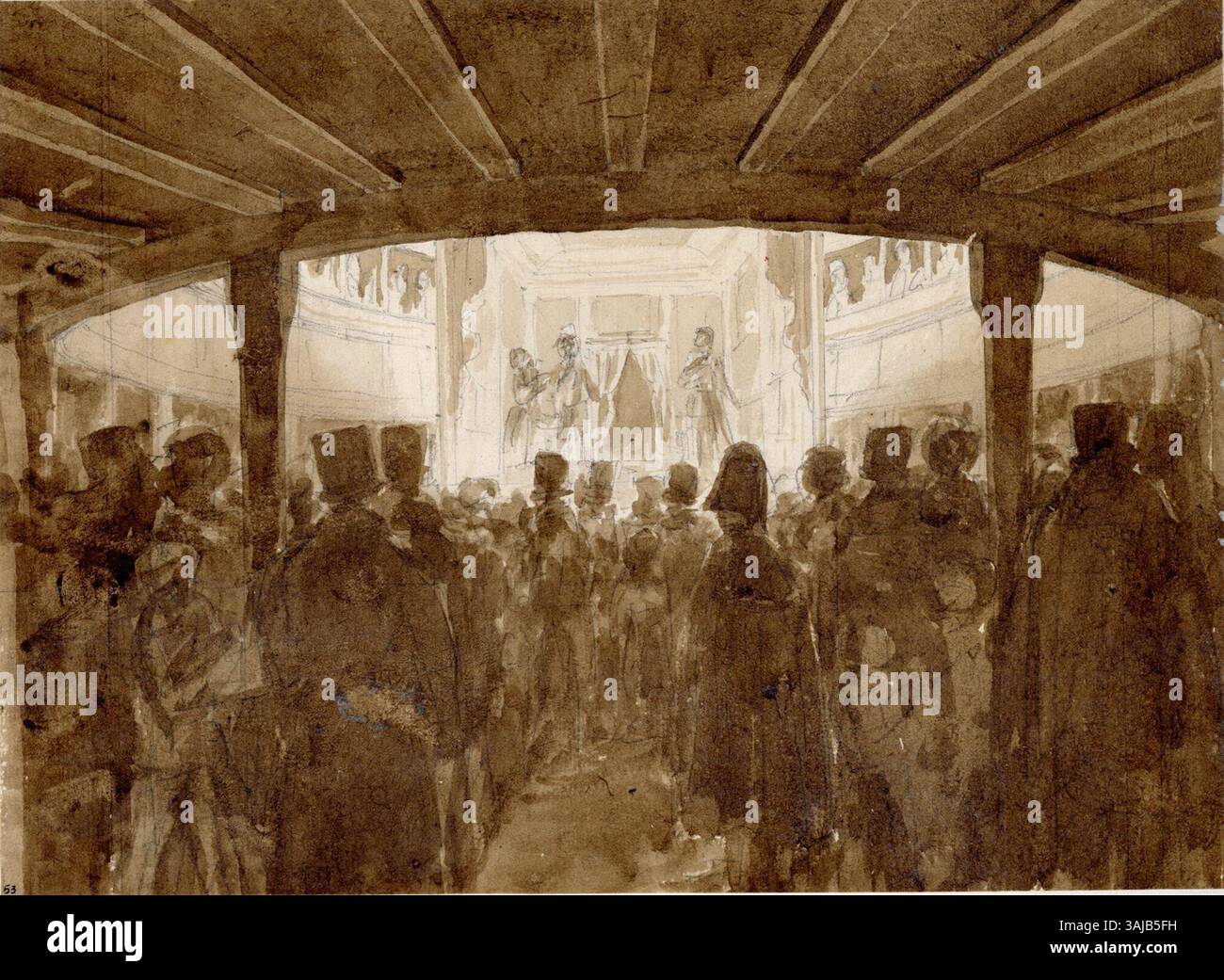 A watercolor by Luigi Garibbo depicting the interior of a theater ...