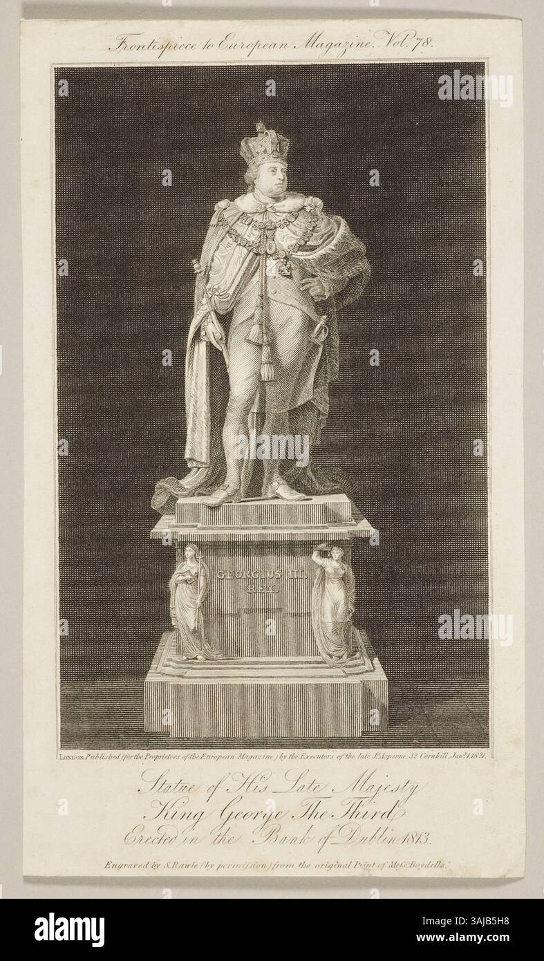 Engraving of the statue of King George III, created in 1813 and placed ...