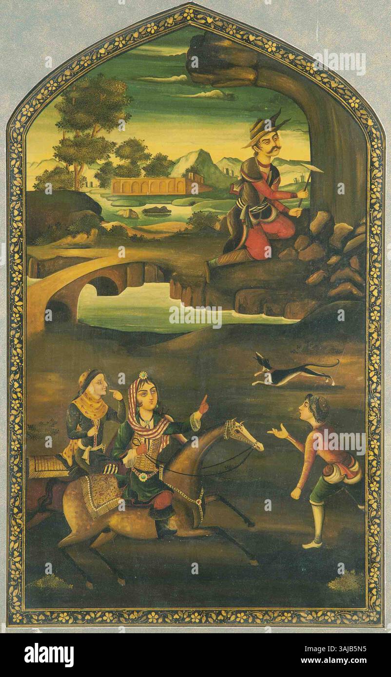 This late 19th-early 20th-century Qajar artwork depicts the Persian ...