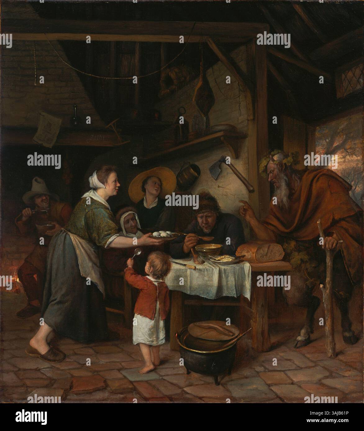Jan Steen's painting 'The Satyr and the Peasant Family' (1660-1662) is ...