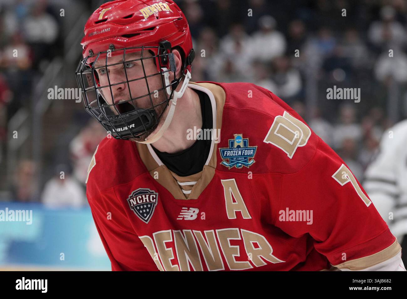 Denver's Aidan Thompson celebrates after scoring during the third ...