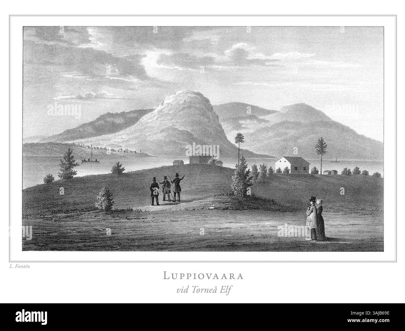 The lithograph 'Luppiovaara vid Torneå Elf' by Lennart Forstén, created ...