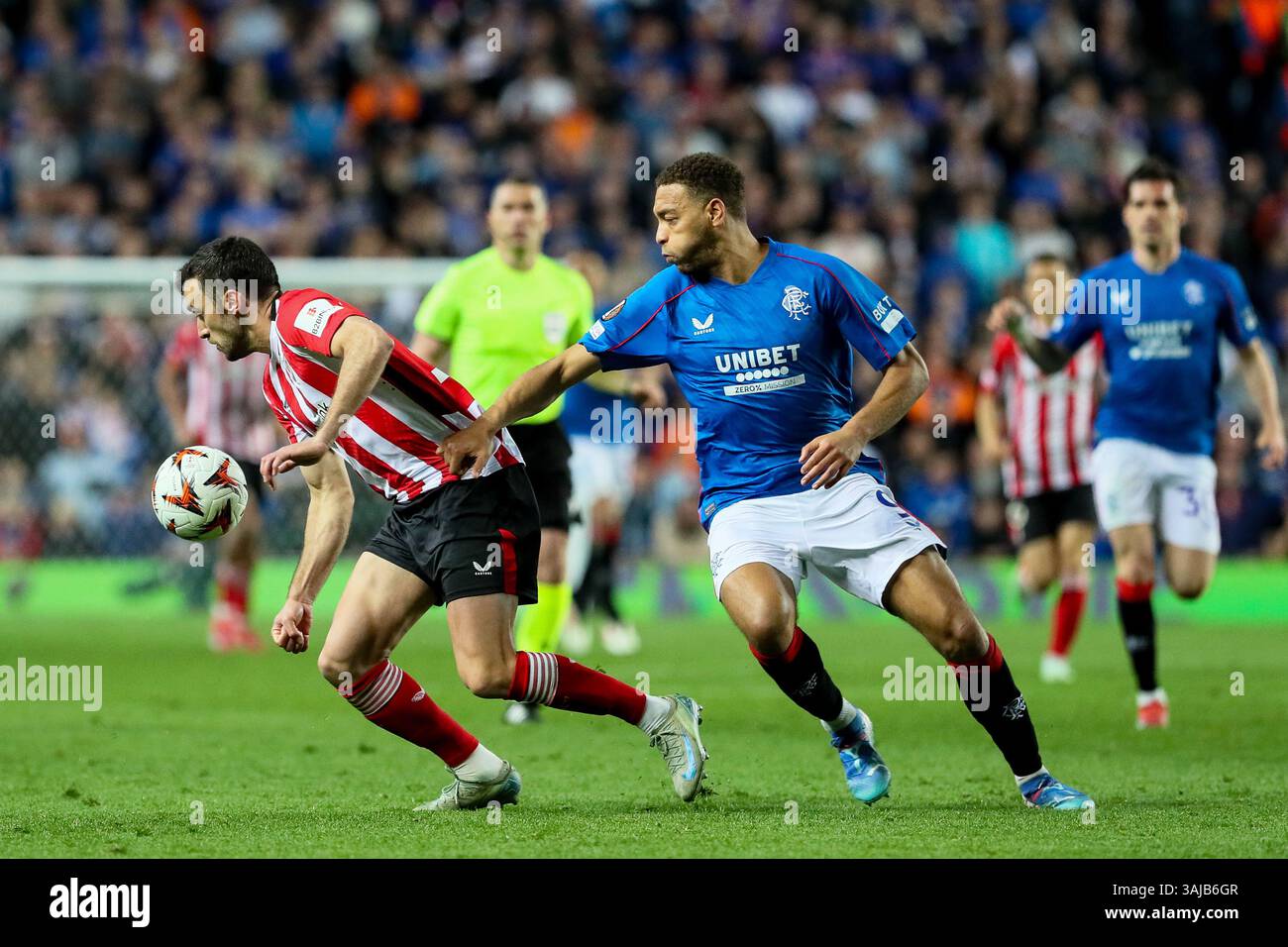 10 April 2025. Glasgow, UK. Rangers played Athletic Club at Ibrox ...