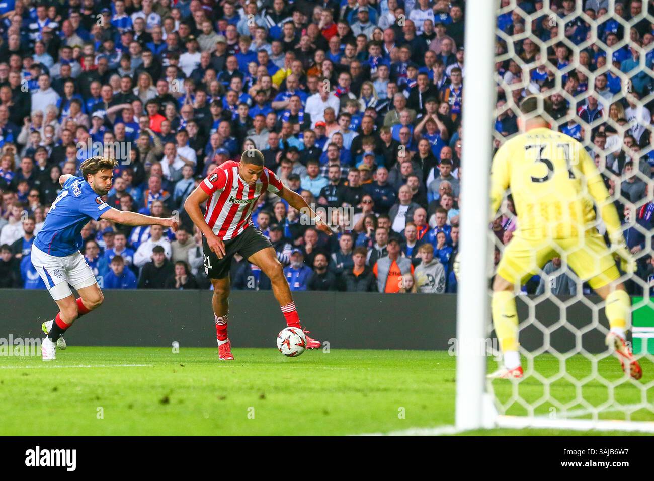 10 April 2025. Glasgow, UK. Rangers played Athletic Club at Ibrox ...