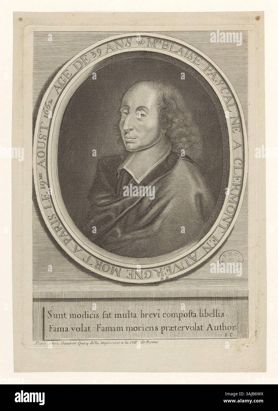 This intaglio print commemorates Blaise Pascal, born in Clermont ...
