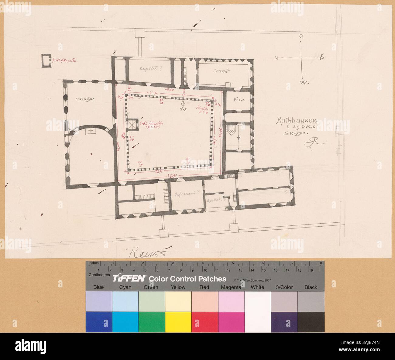The sketch shows the floor plan of the former Cistercian monastery ...
