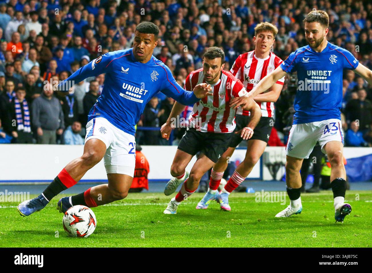 10 April 2025. Glasgow, UK. Rangers played Athletic Club at Ibrox ...