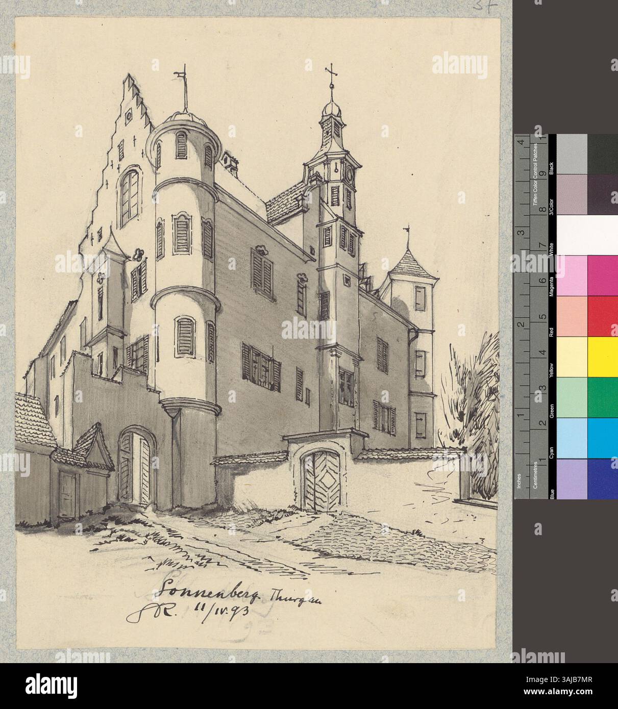 The image shows the eastern facade of Sonnenberg Castle in Stettfurt ...