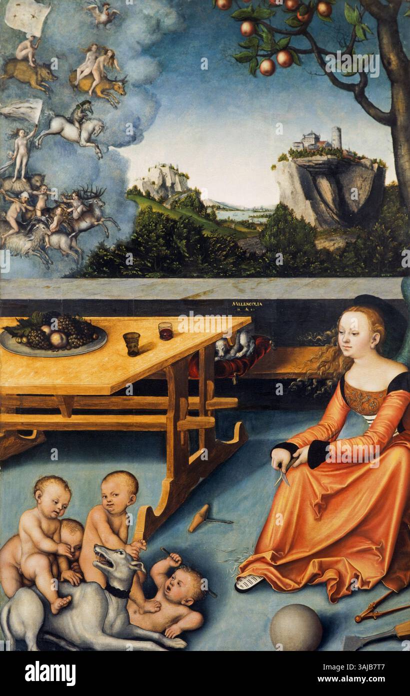 'Die Melancholie' (1528) by Lucas Cranach the Elder is an allegorical ...
