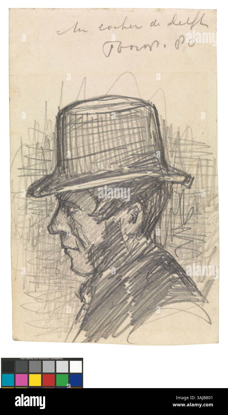 This pencil drawing by Jan Toorop, created in 1880, features a coachman ...