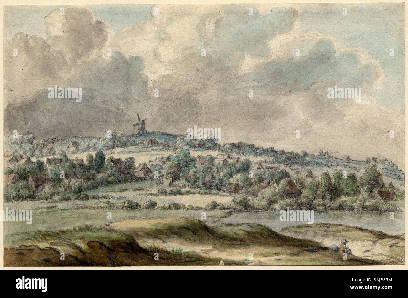 A 17th-century drawing by Lucas van Uden depicting a landscape with a ...