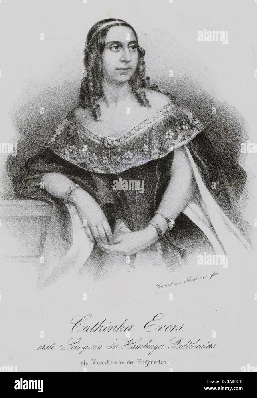 Portrait of Cathinka Evers, created by Carolina Stelzner, a lithograph ...