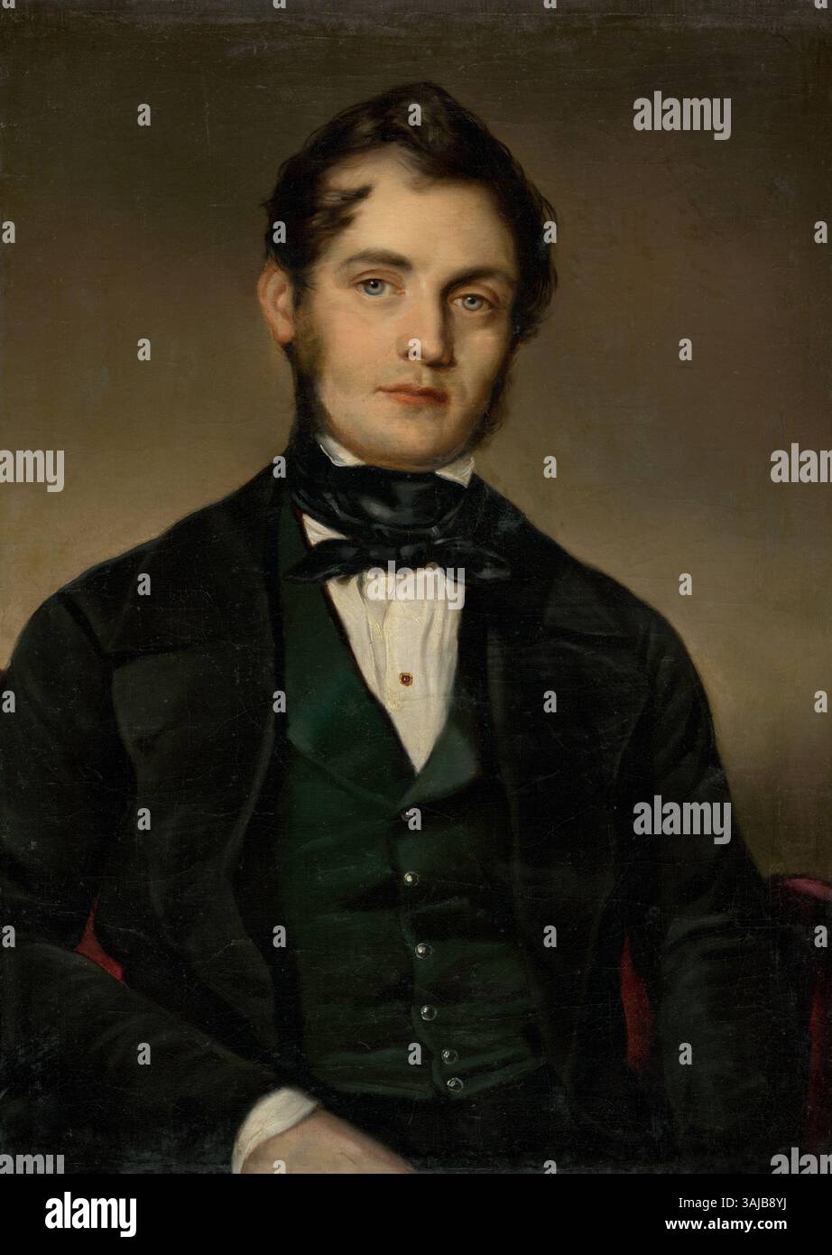 A portrait of a man, painted in oil on canvas between 1840 and 1860 by ...