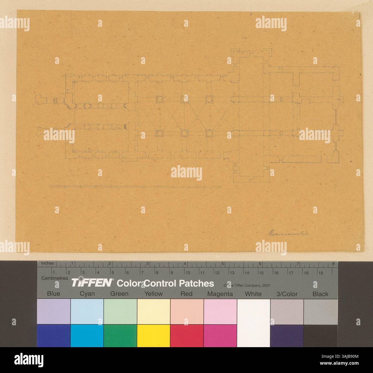 This print shows the floor plan of the monastery church of the former ...