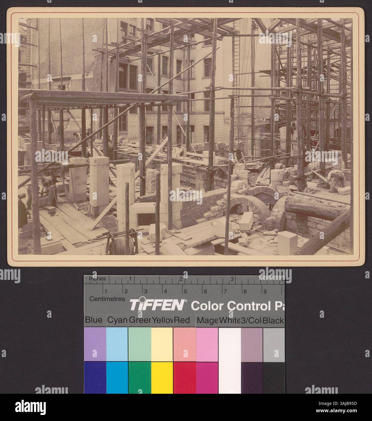 This 1899 photograph shows the Fraumünster Church under construction ...