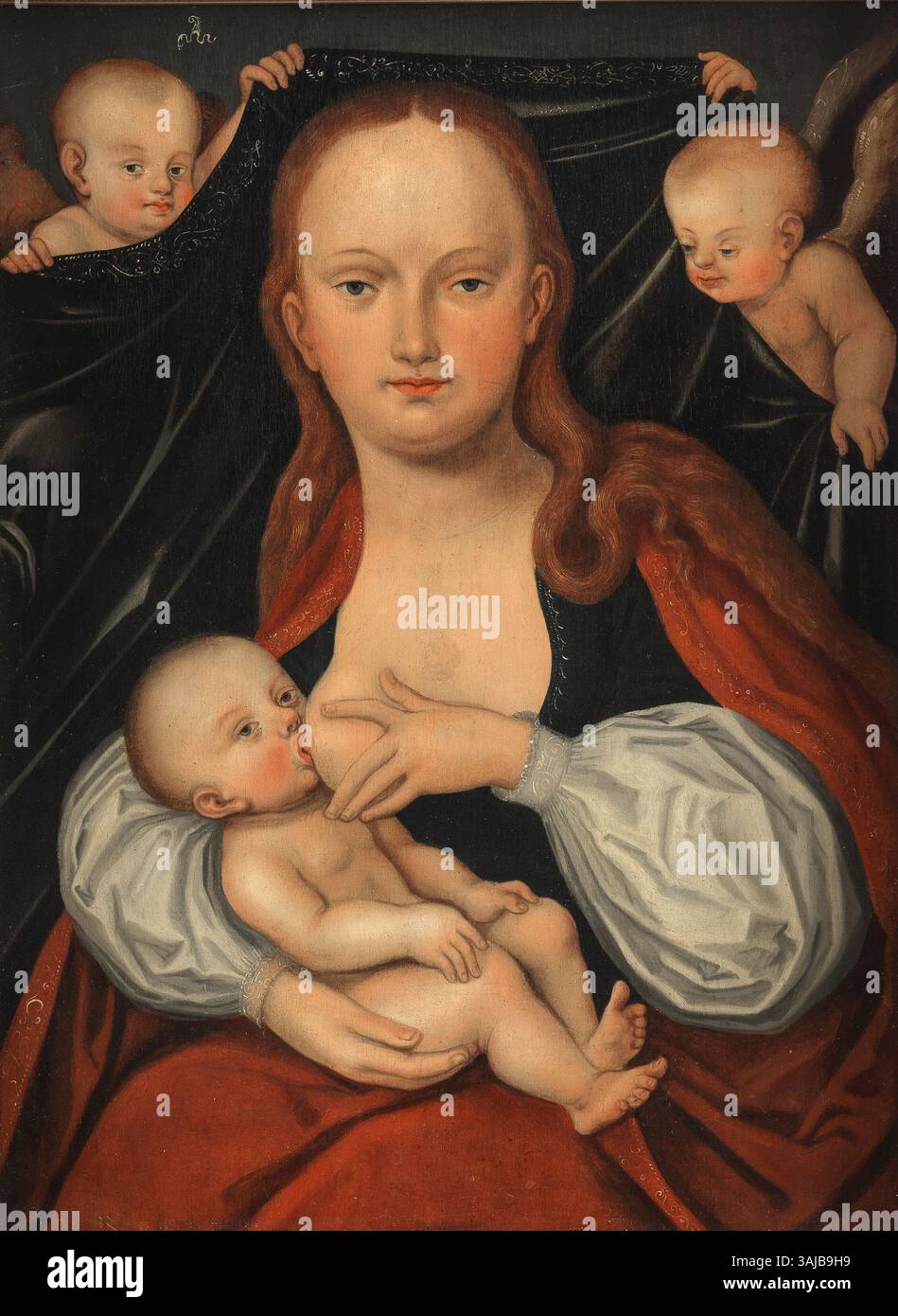 A religious oil painting by the workshop of Lucas Cranach the Elder, 'Madonna mit Kind und zwei ...