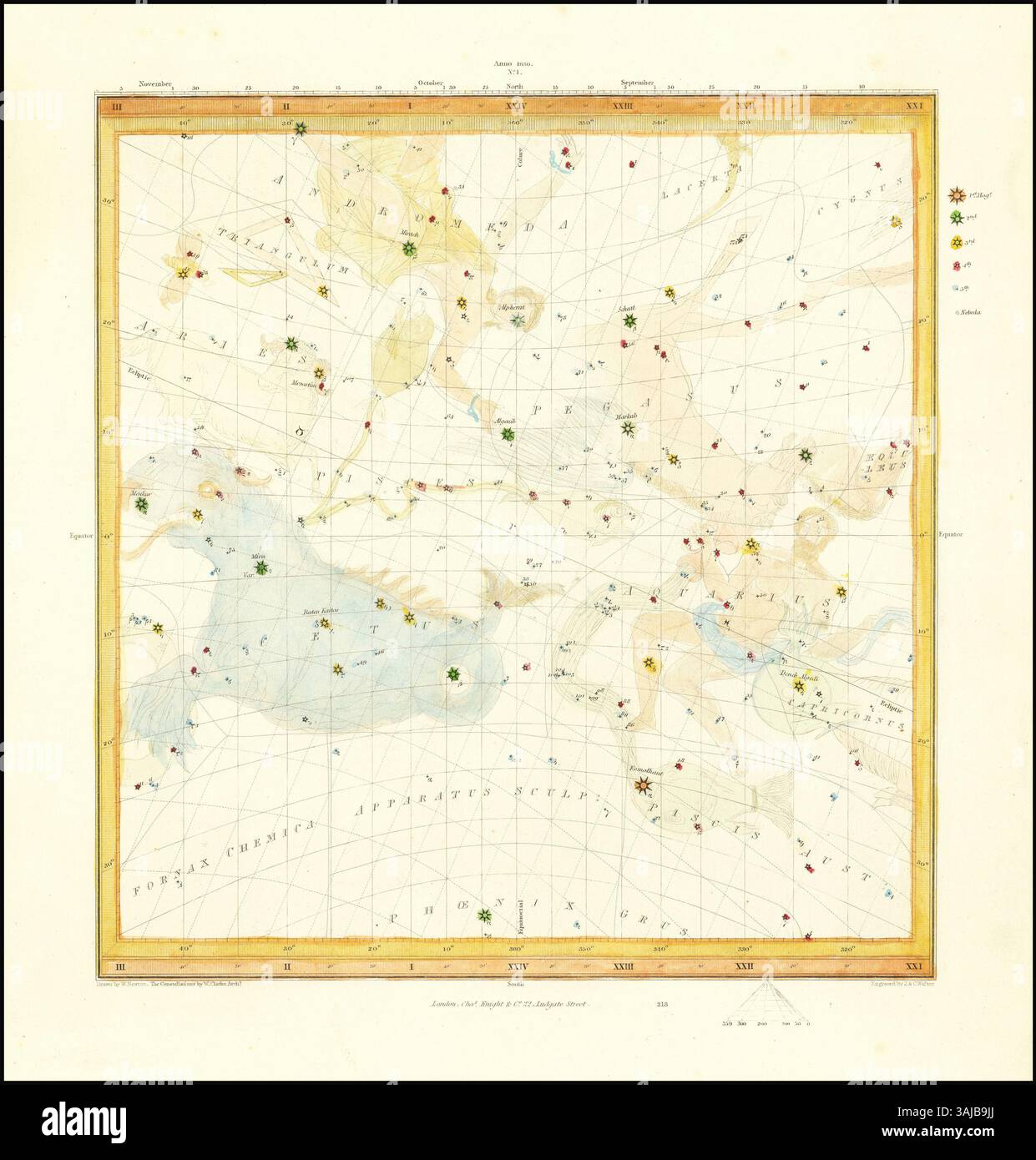 An 1830 celestial map by the SDUK, depicting the constellations Aries ...