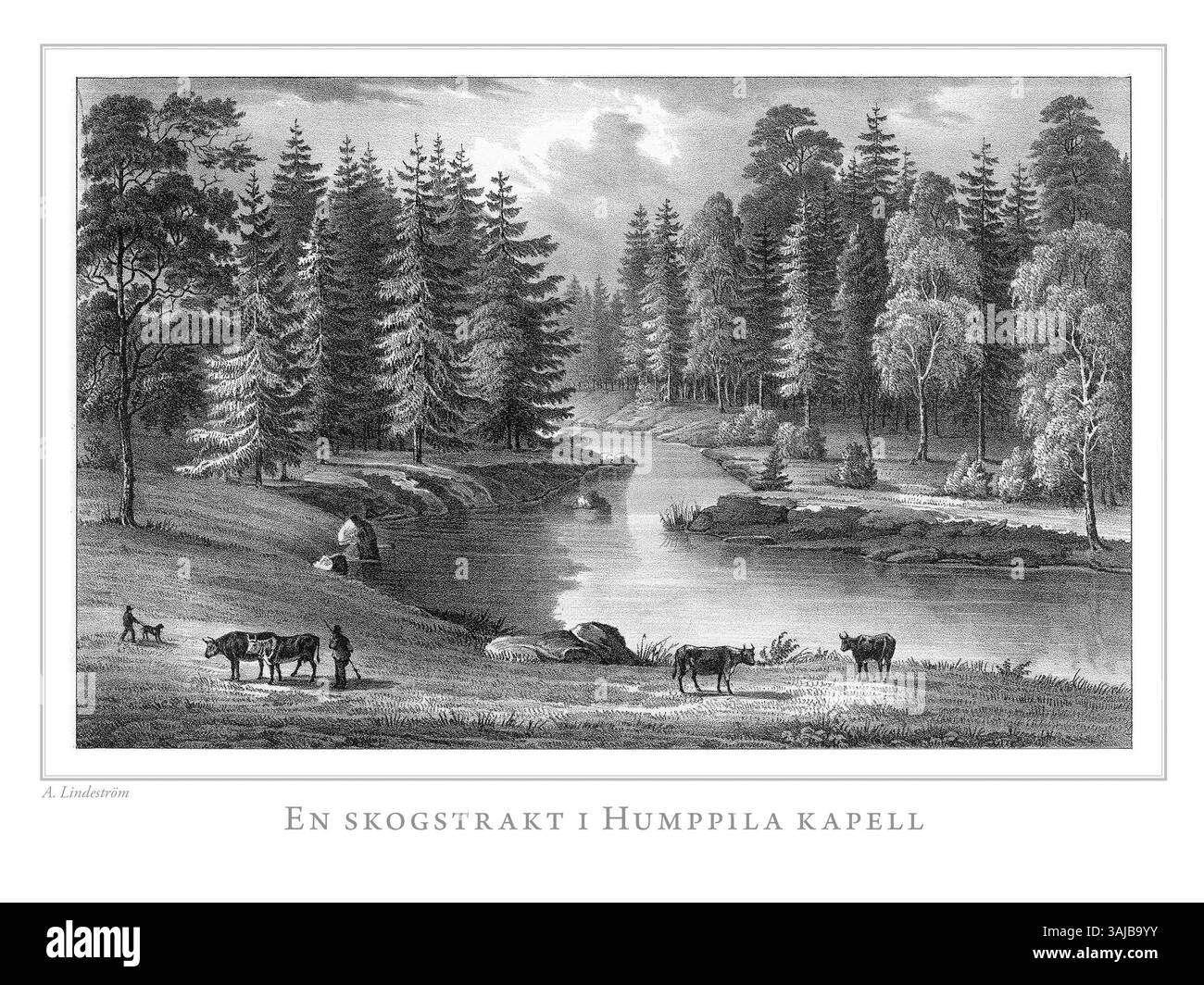 Adolf Lindeström’s lithograph 'En skogstrakt i Humppila kapell' (A ...