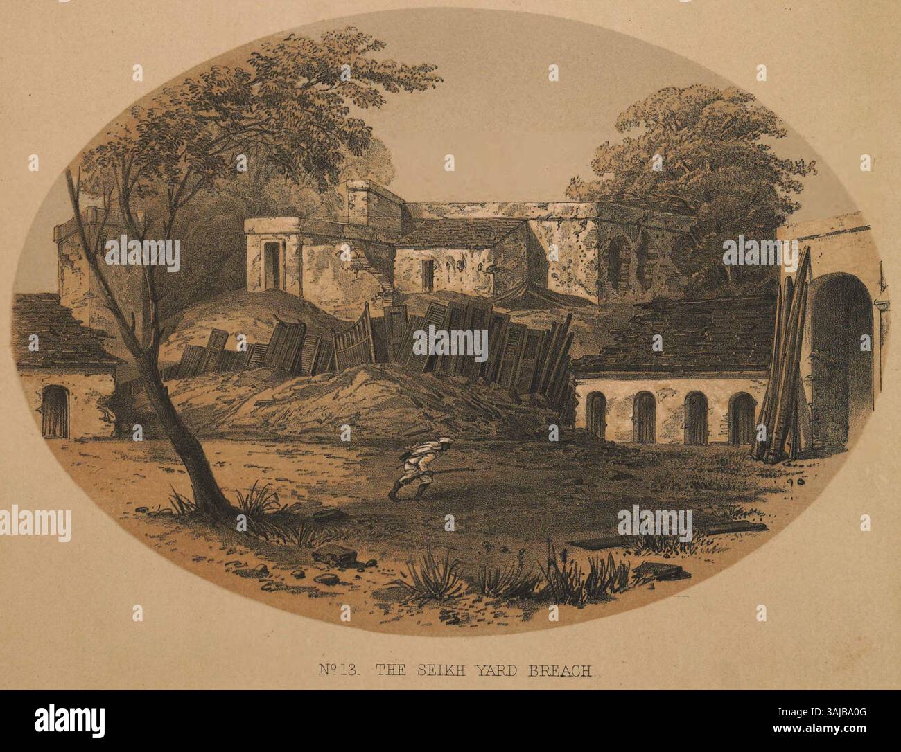 This lithograph from 1858 shows the breach at the Seikh Yard during the ...