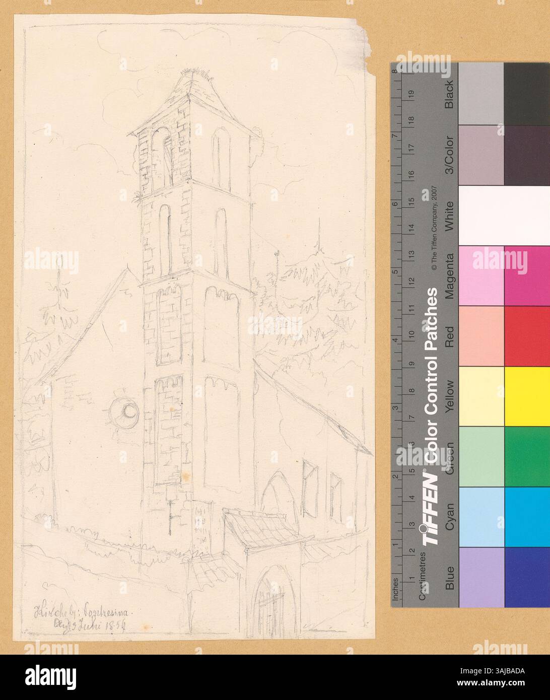 Depicts an exterior view of the Reformed Cemetery Church of St. Mary in ...