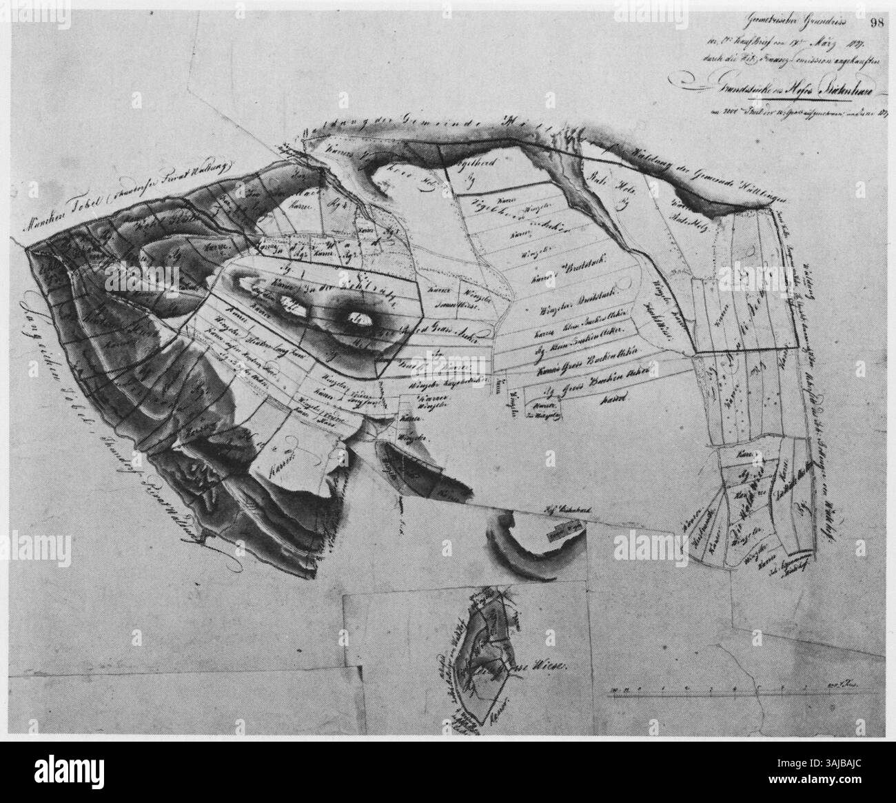 This 1827 geometric layout of the Bietenhard estate offers a detailed ...