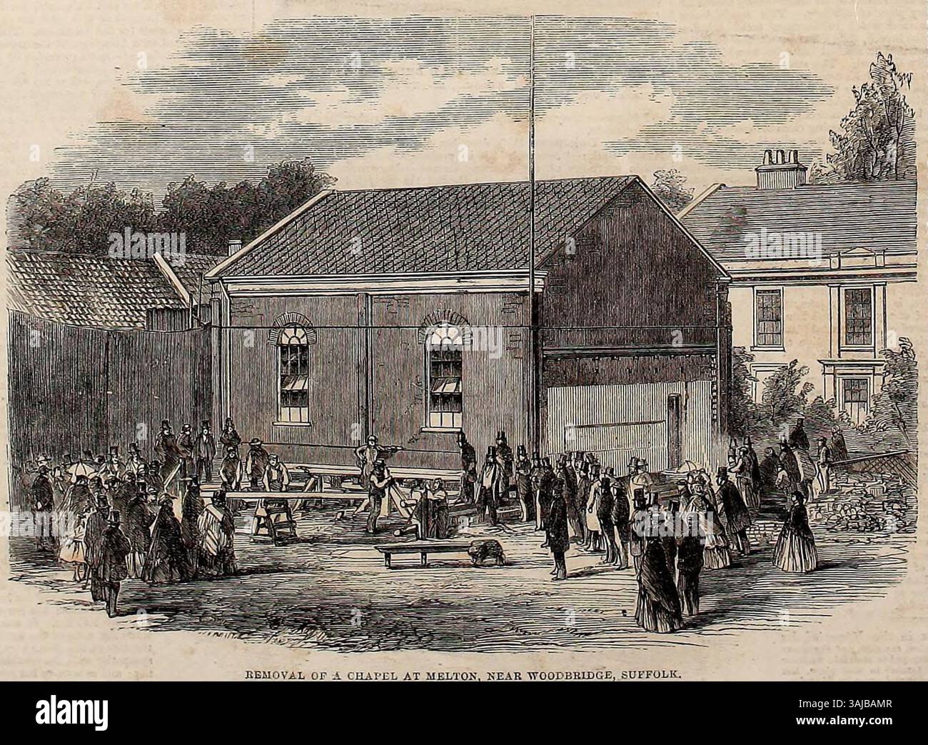 This 1861 illustration depicts the removal of a chapel at Melton, near ...