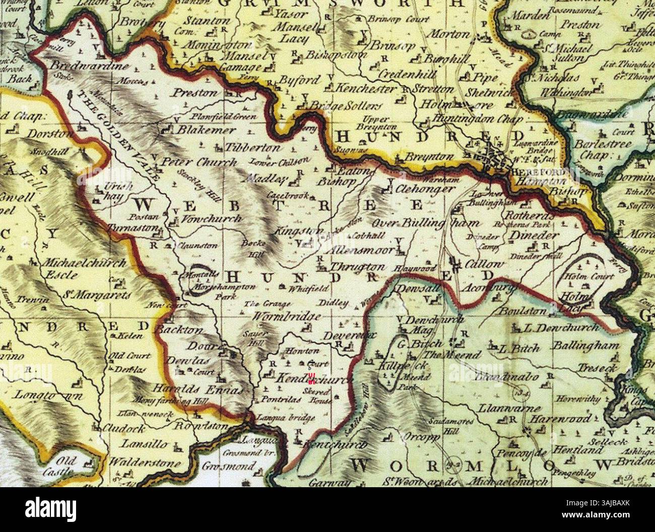 This map detail from Bowen’s 1755 work shows the Webtree Hundred, a ...