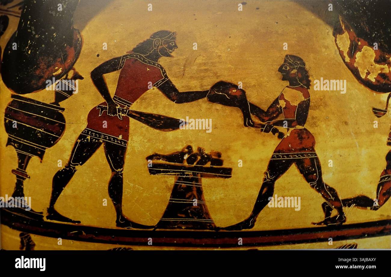 6th-century BC Corinthian black-figure krater from Cerveteri depicting ...