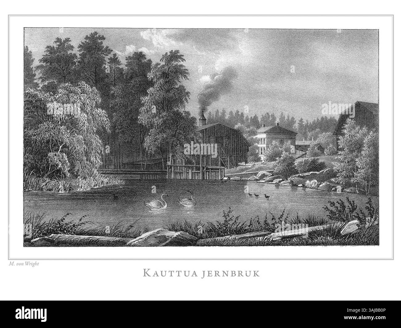 Lithograph by Magnus von Wright (1805-1868), depicting Kauttua Jernbruk ...