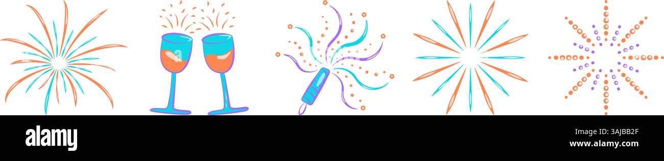 Holiday item set, fireworks, sparkling wine, streamer popper. Salute ...