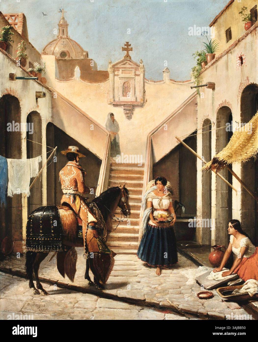 Édouard Pingret’s 1854 painting 'Chinaco e India en Patio Mexicano ...
