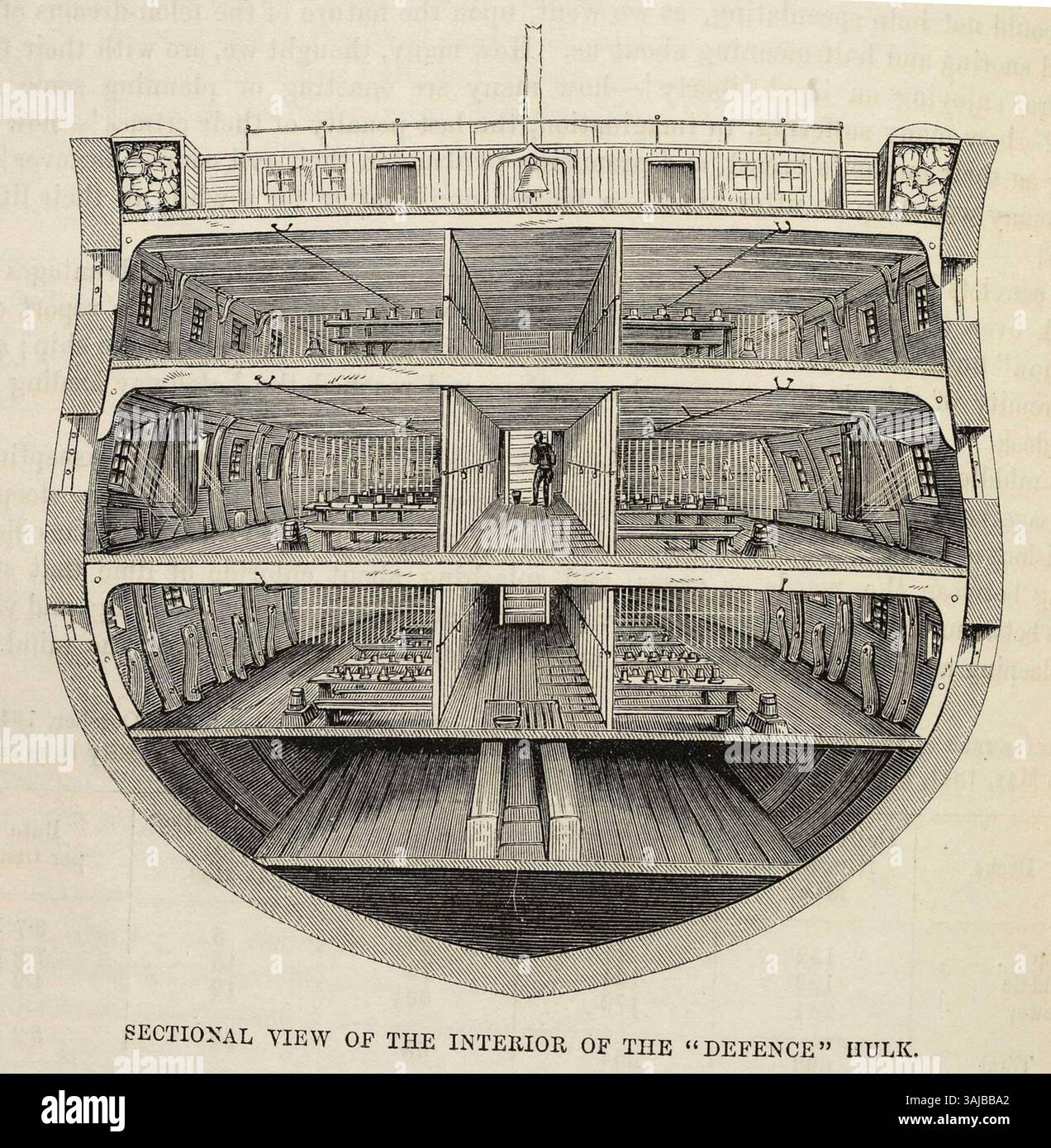Illustration showing the interior of the 'Defence' hulk, depicting the conditions within the ...
