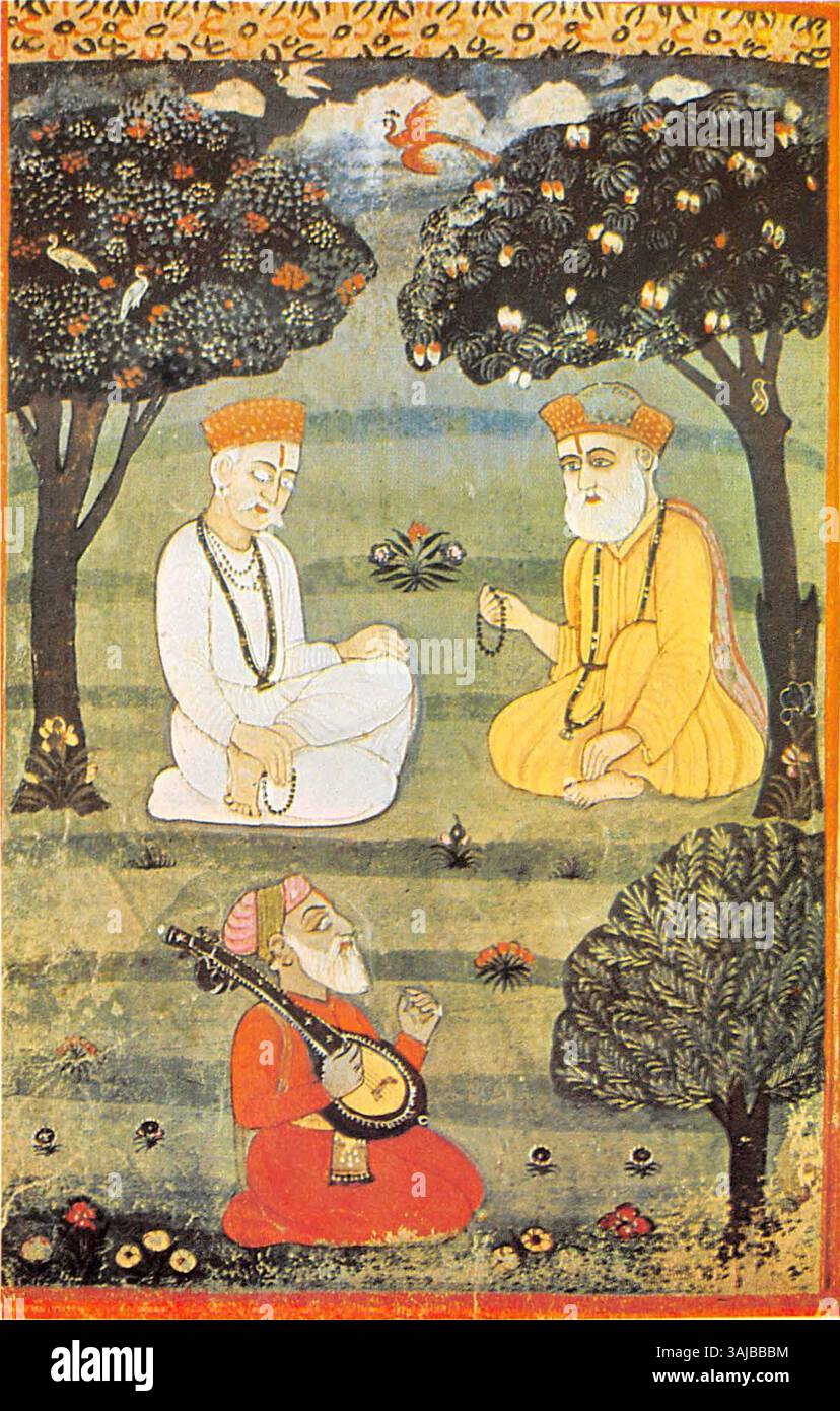 This 1733 painting by Alam Chand Raj shows Guru Nanak and Mardana with ...
