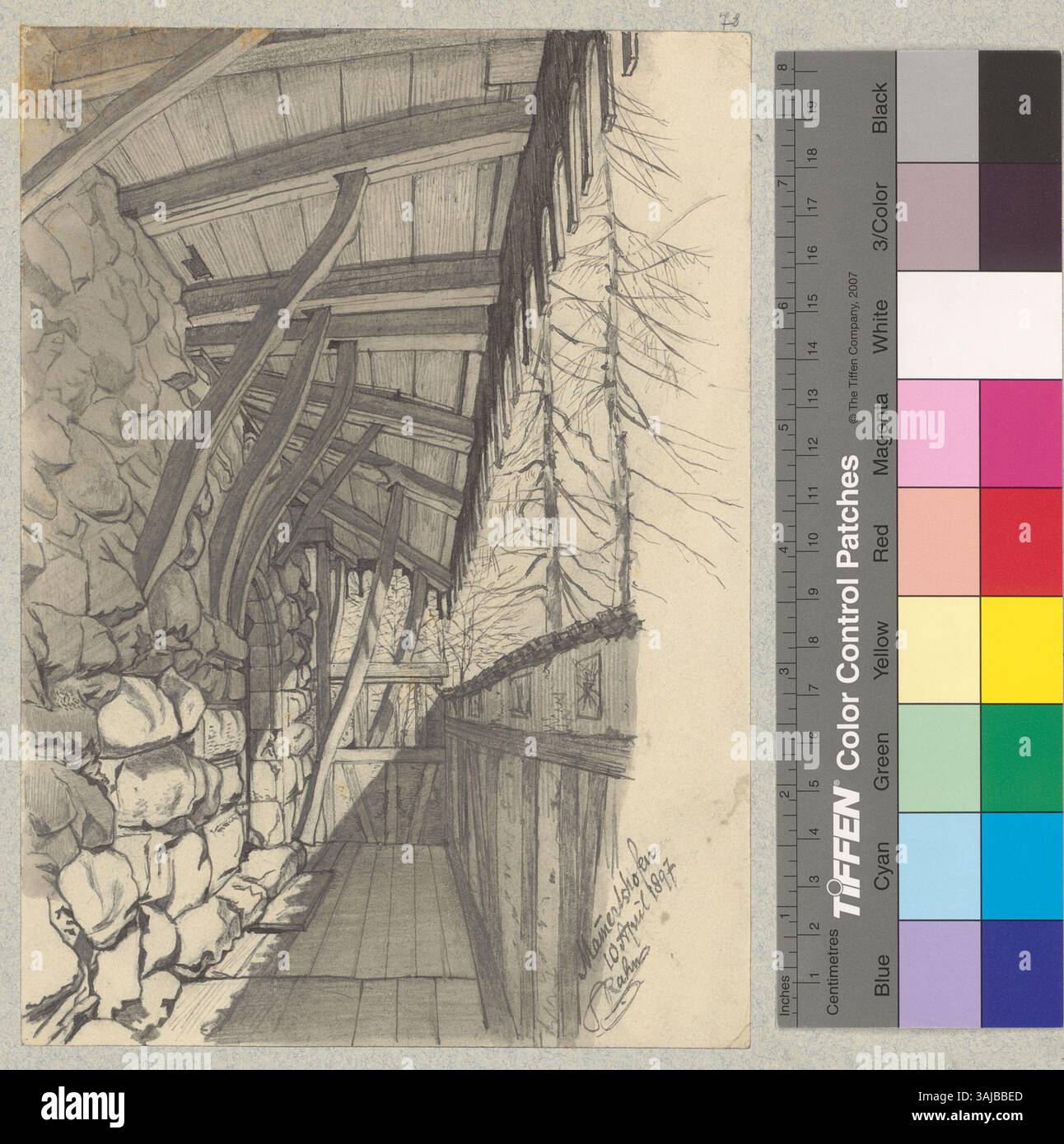 This 1897 drawing by Johann Rudolf Rahn shows the north side of the gallery in the third tower ...