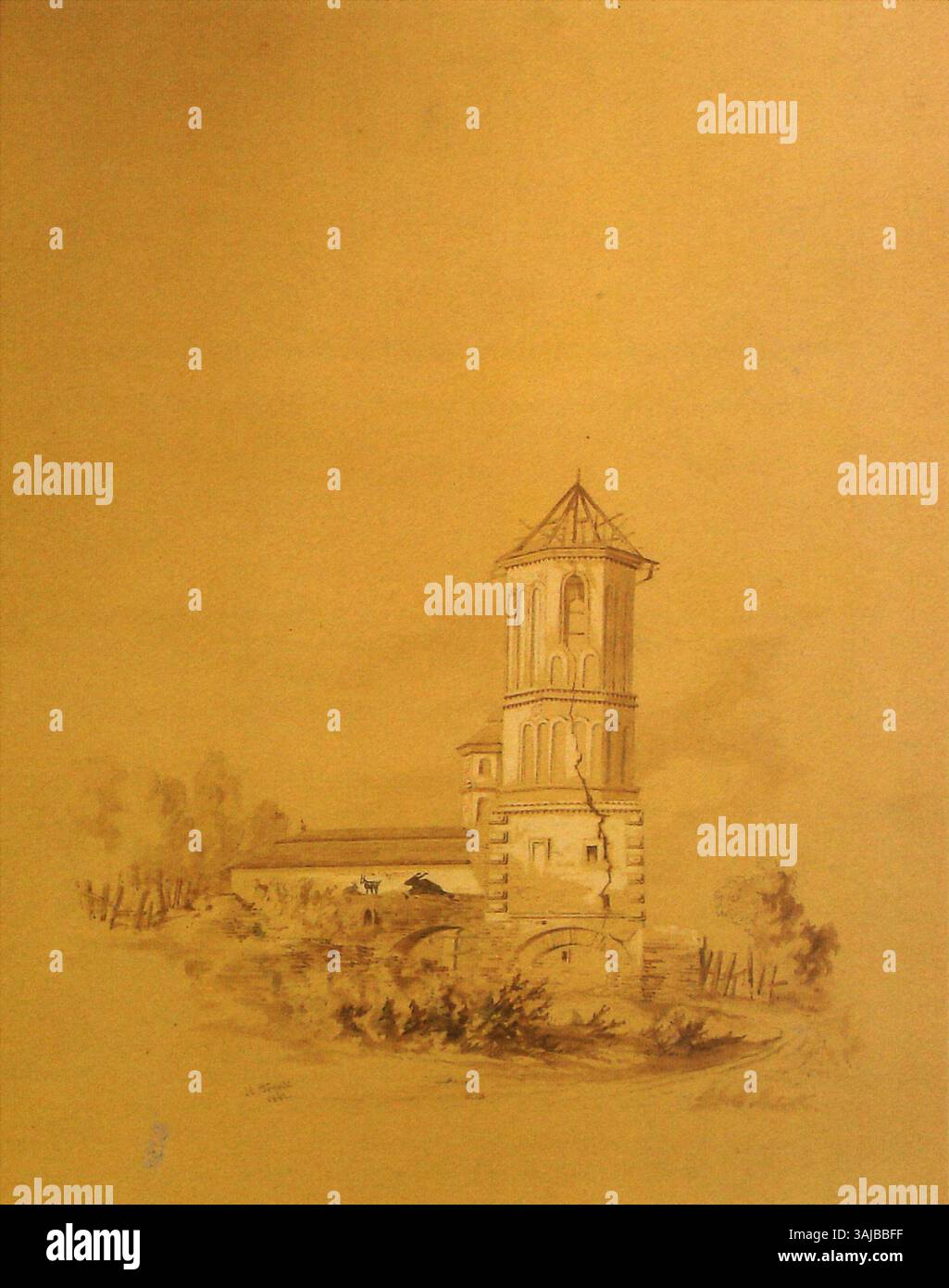 Henric Trenk’s 1861 drawing portrays the ruins of the Stănești ...