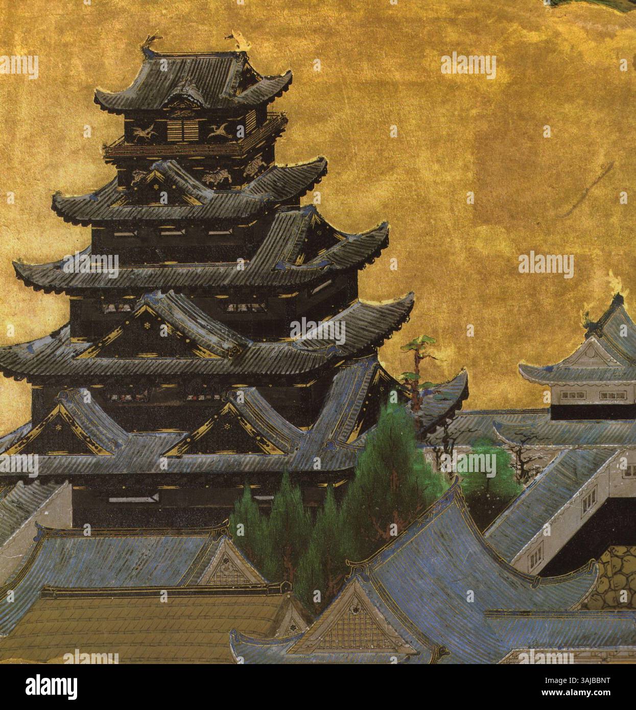 This early 17th-century folding screen from Osaka Castle depicts a ...