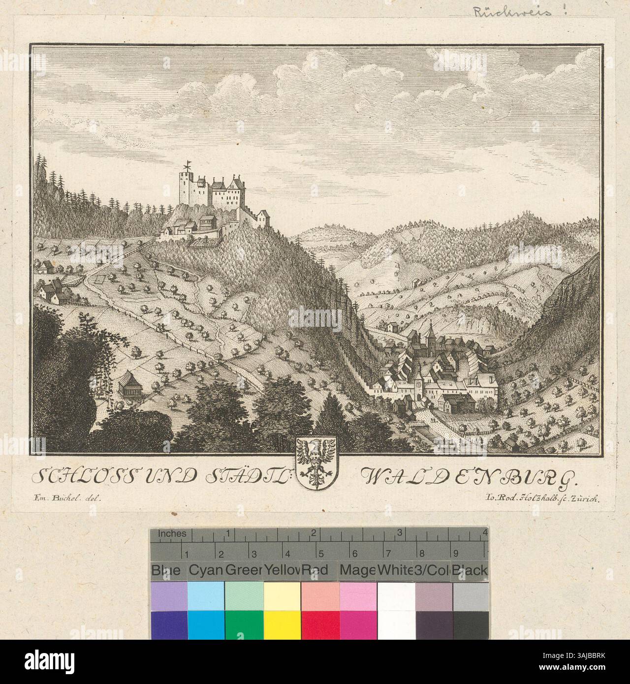 Emanuel Büchel’s etching from 1755 shows the Schloss and Städtl ...