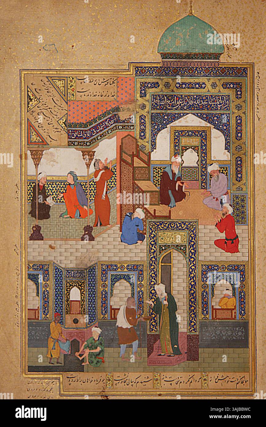 This miniature, created by Bihzad during the Timurid period, portrays a ...